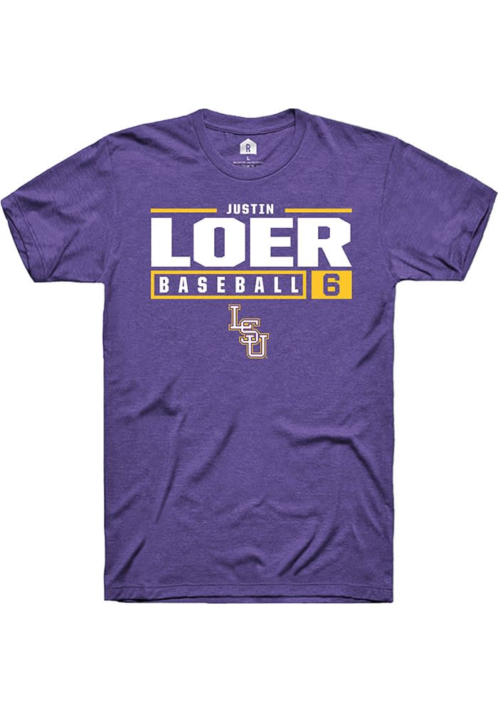 Justin Loer LSU Tigers Rally PURPLE NIL Stacked Box Short Sleeve T ...