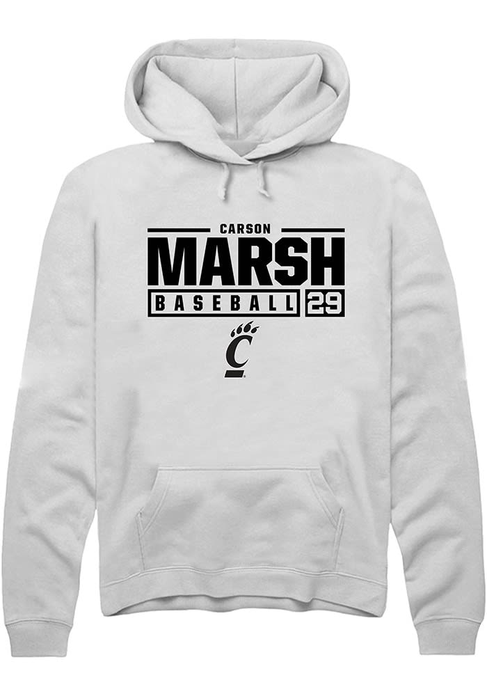 Carson Marsh Mens White Cincinnati Bearcats NIL Stacked Box Hoodie ...