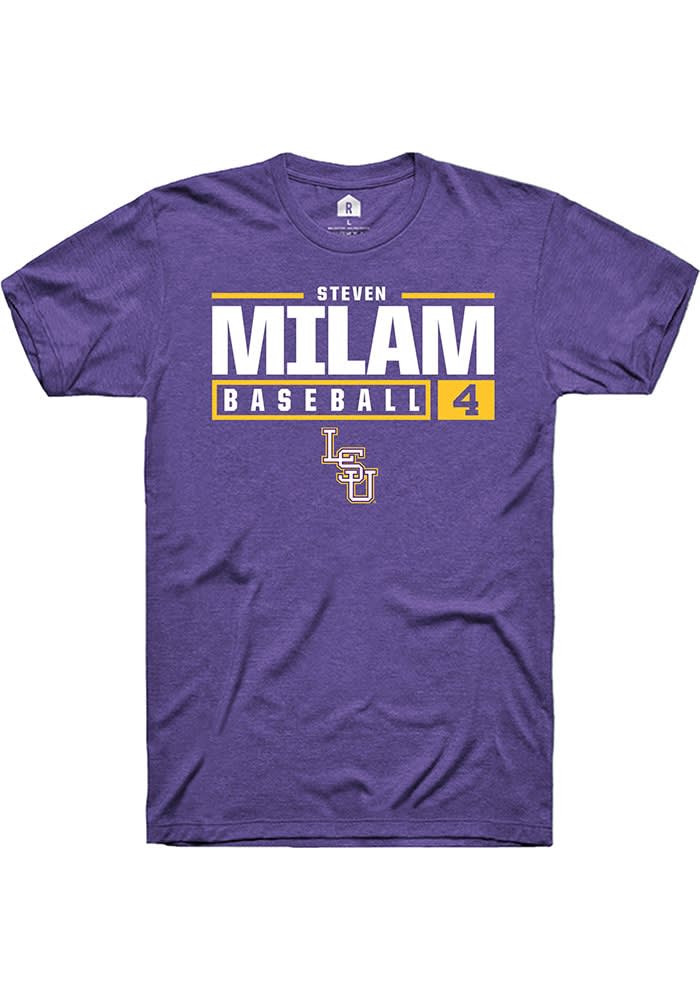 Steven Milam LSU Tigers Rally PURPLE NIL Stacked Box Short Sleeve T ...