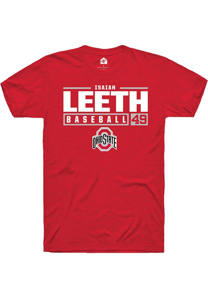 Isaiah Leeth Ohio State Buckeyes Rally Red NIL Stacked Box Short Sleeve ...