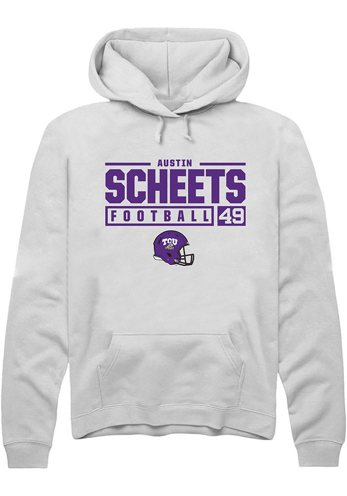Austin Scheets TCU Horned Frogs Mens White NIL Stacked Box Hoodie ...