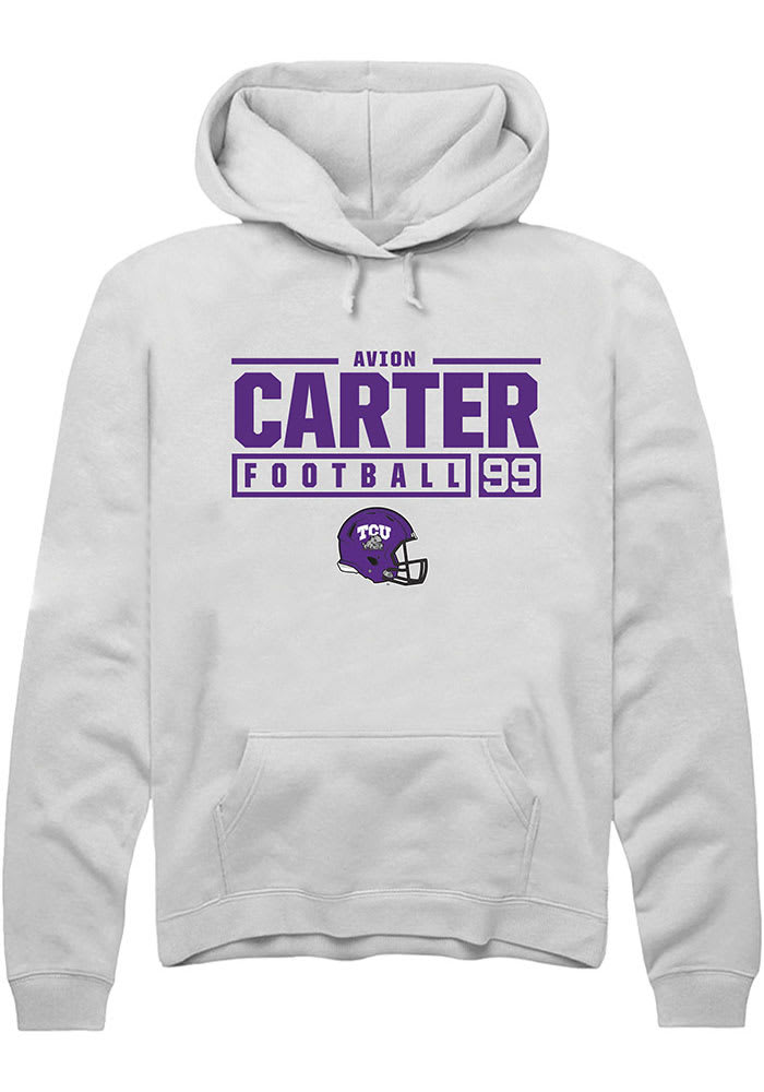 Avion Carter TCU Horned Frogs Mens White NIL Stacked Box Hoodie ...