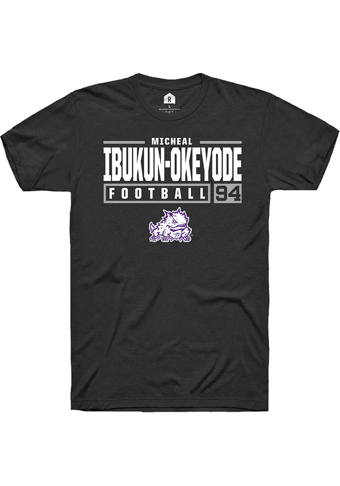 Micheal Ibukun-Okeyode TCU Horned Frogs Rally BLACK NIL Stacked Box Short Sleeve T Shirt ...