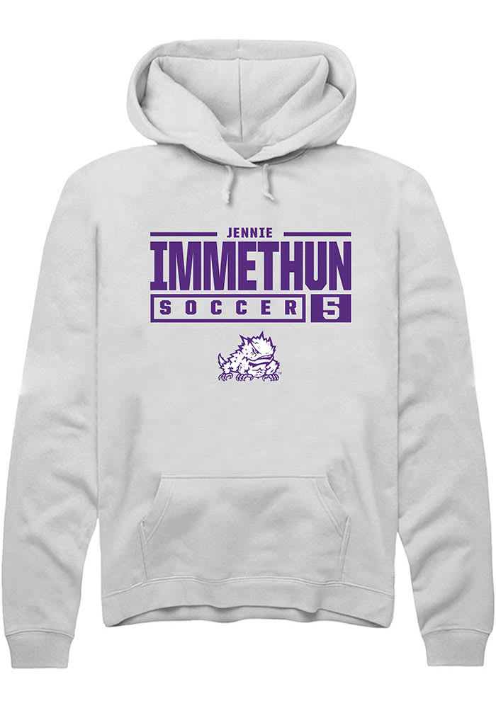 Jennie Immethun TCU Horned Frogs Mens White NIL Stacked Box Hoodie ...