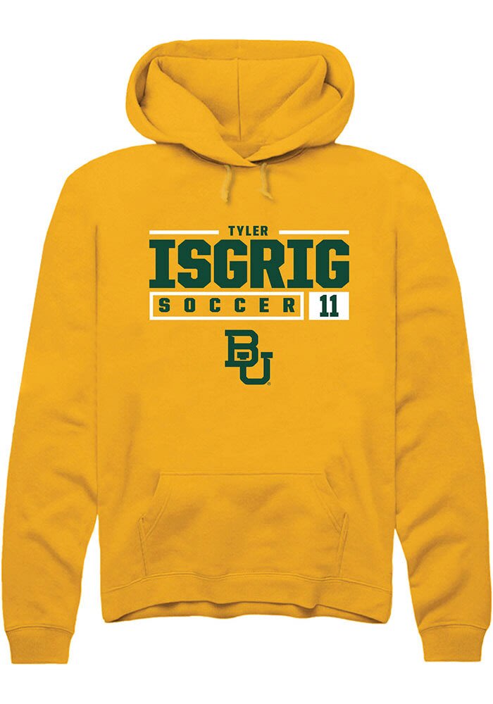Tyler Isgrig Baylor Bears Mens GOLD NIL Stacked Box Hoodie - 2476035501