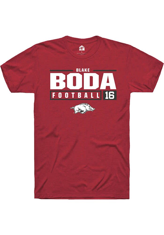 Blake Boda Arkansas Razorbacks Rally Red NIL Stacked Box Short Sleeve T ...