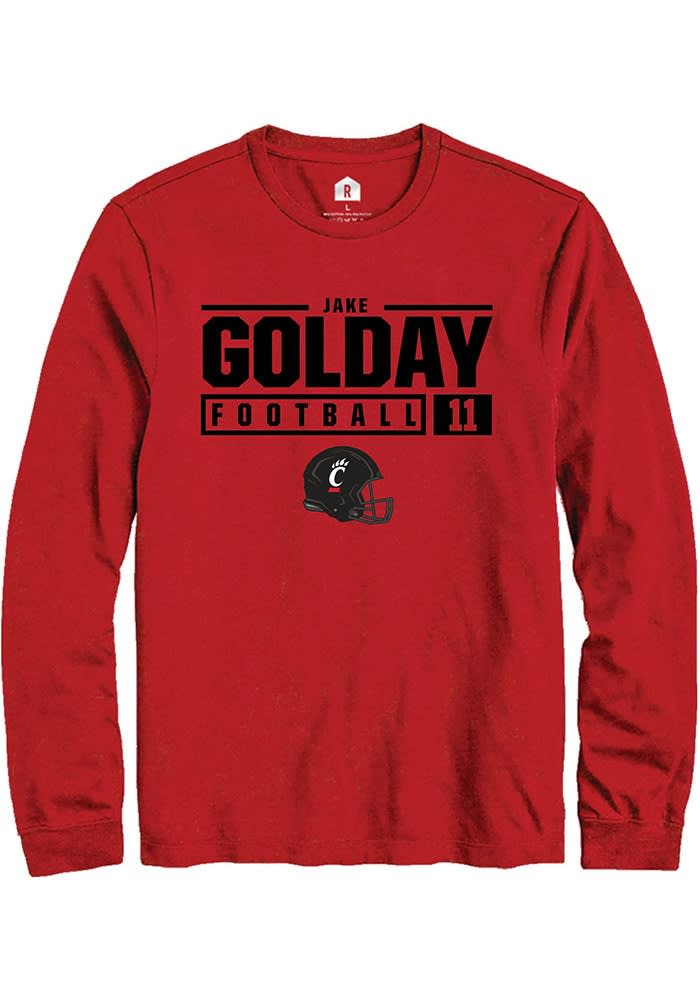 Jake Golday Mens Red Cincinnati Bearcats NIL Stacked Box Long Sleeve T ...
