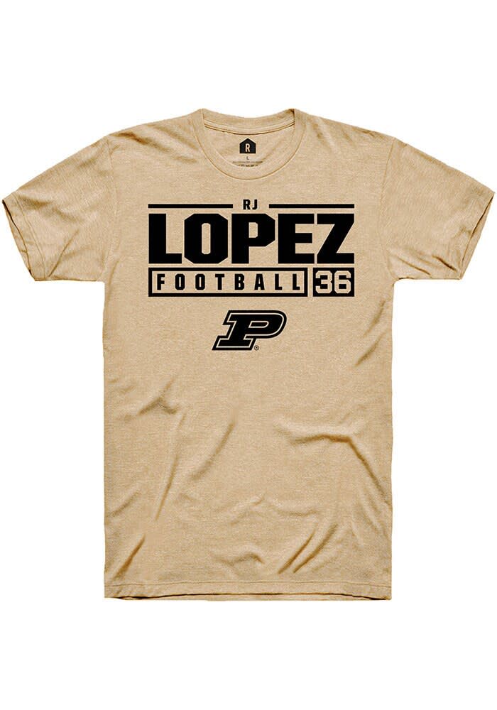 RJ Lopez GOLD Purdue Boilermakers NIL Stacked Box Short Sleeve T Shirt ...