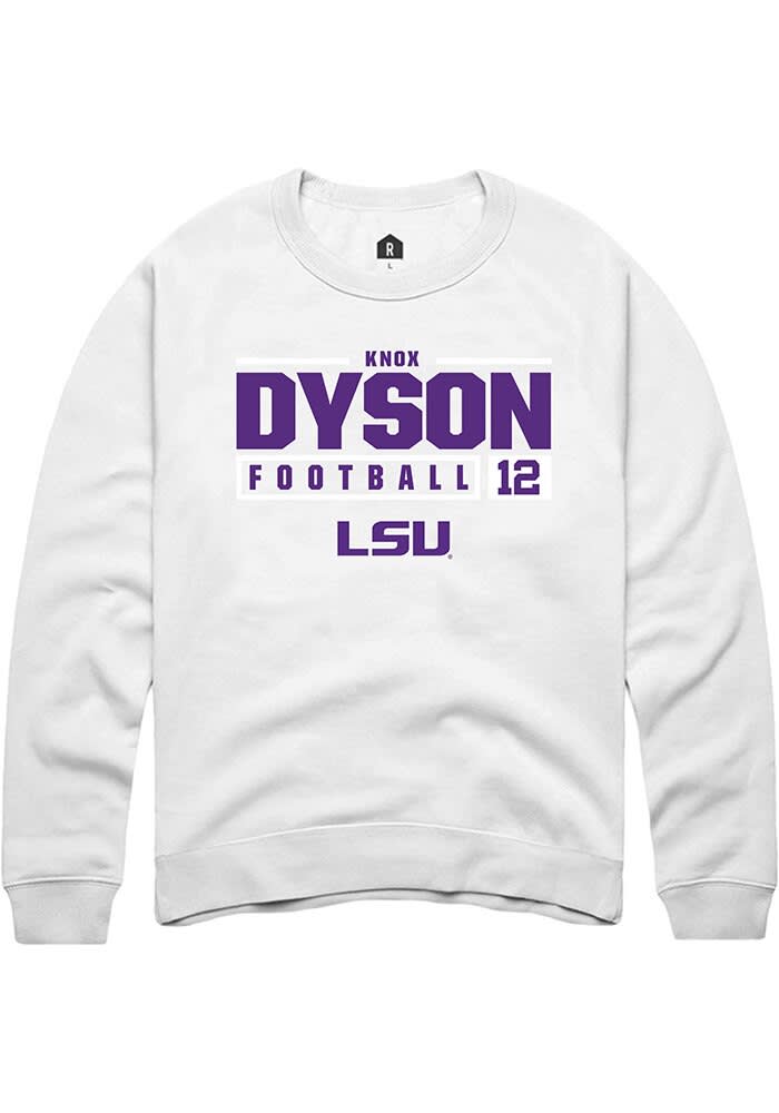 Knox Dyson LSU Tigers Mens NIL Stacked Box Crew Sweatshirt - White