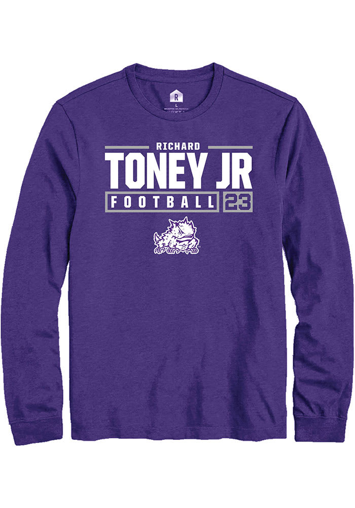 Richard Toney jr TCU Horned Frogs Rally PURPLE NIL Stacked Box Long Sleeve T Shirt - 2476054817