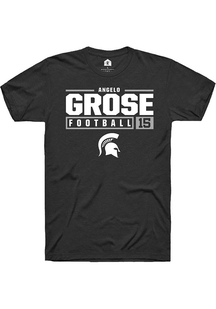 Angelo Grose BLACK Michigan State Spartans NIL Stacked Box Short Sleeve ...