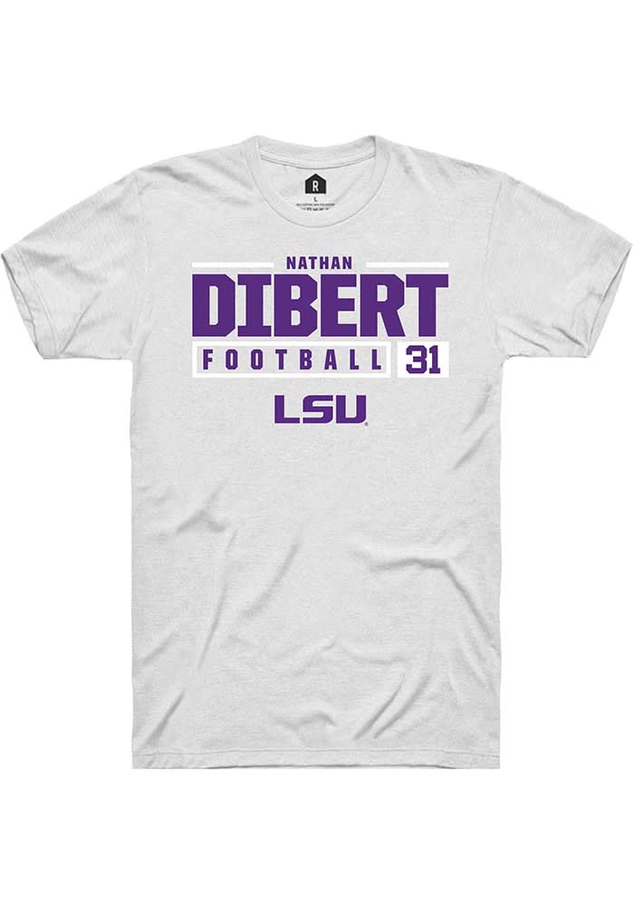 Nathan Dibert LSU Tigers Rally White NIL Stacked Box Short Sleeve T ...