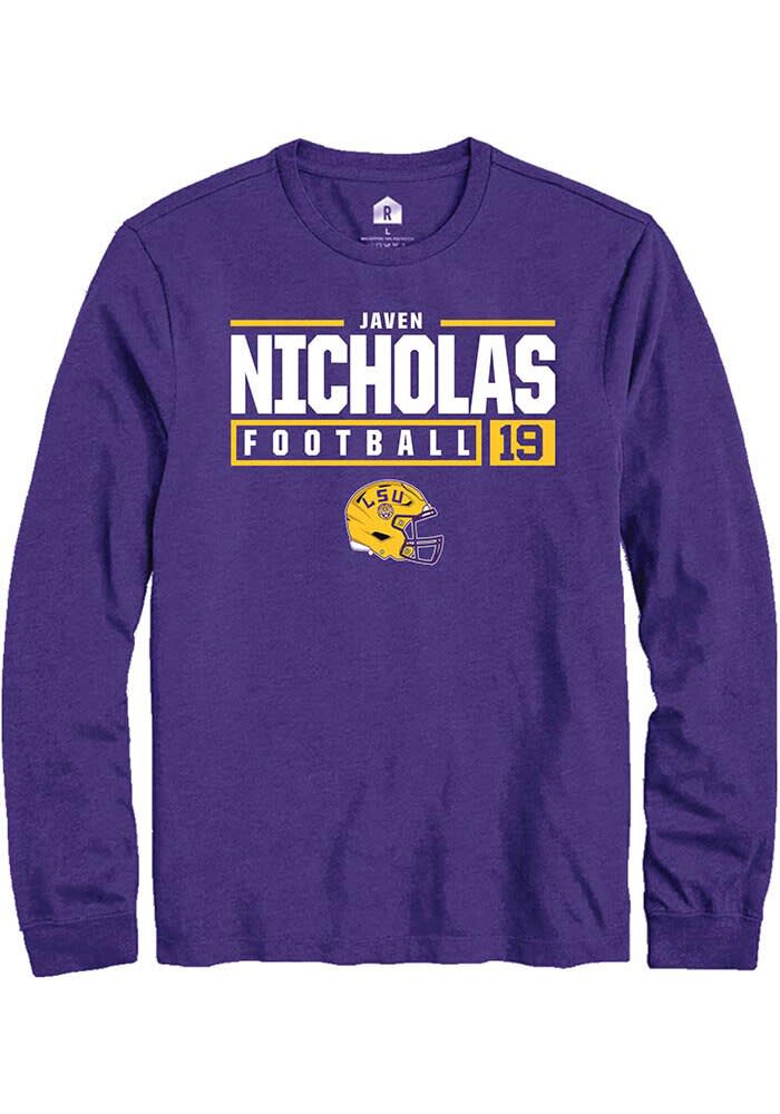 Javen Nicholas LSU Tigers Rally PURPLE NIL Stacked Box Long Sleeve T ...