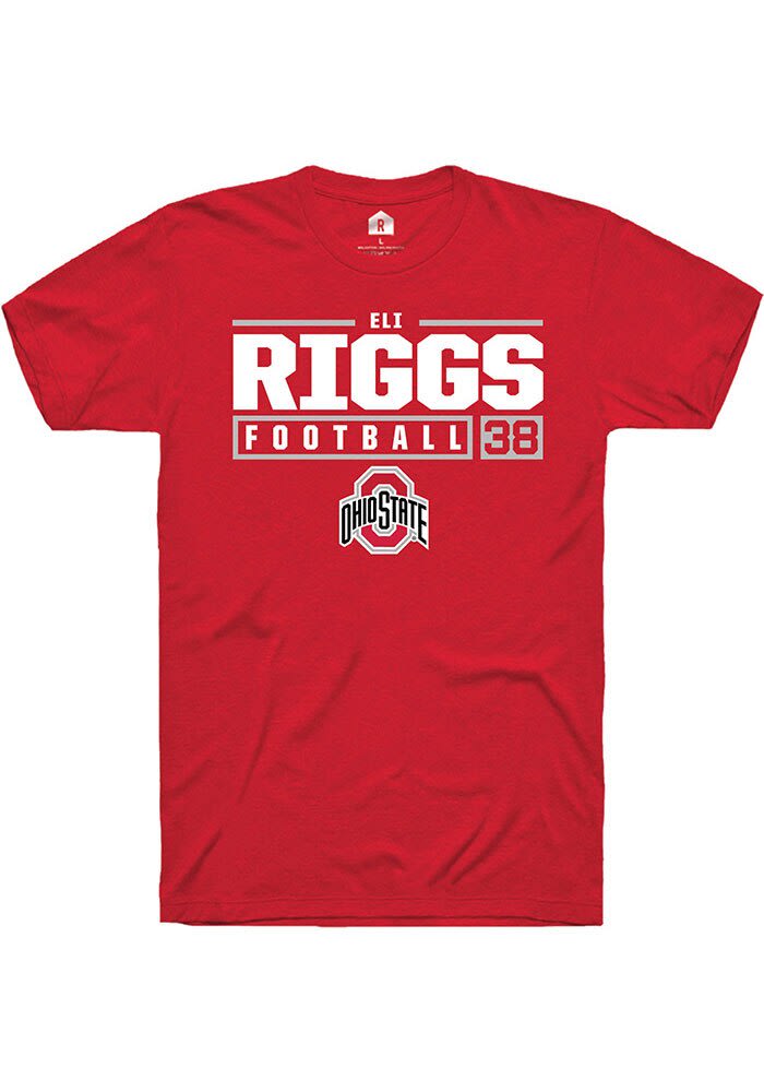 Eli Riggs Ohio State Buckeyes Rally Red NIL Stacked Box Short Sleeve T ...