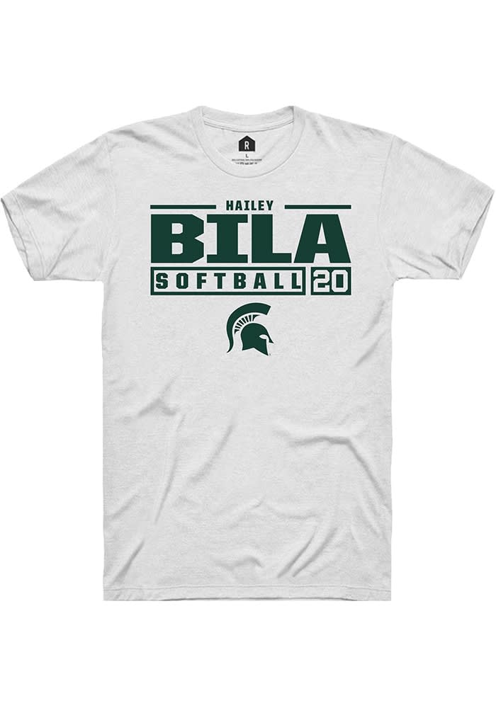 Hailey Bila White Michigan State Spartans NIL Stacked Box Short Sleeve ...