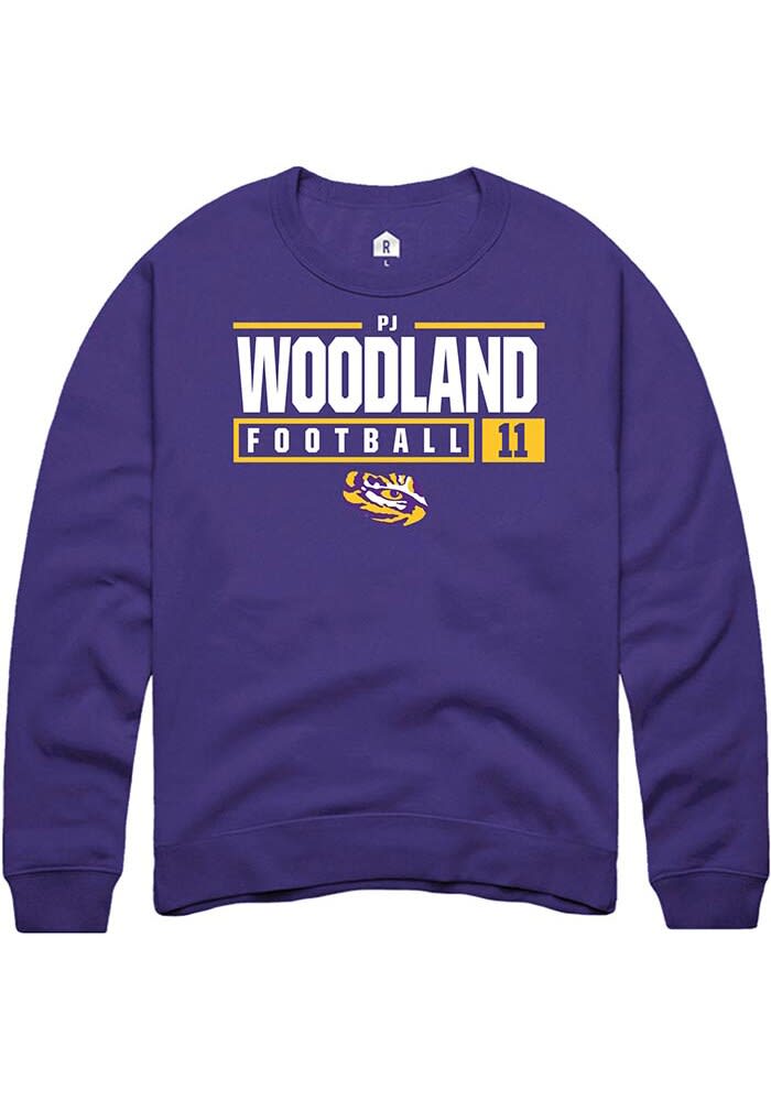PJ Woodland LSU Tigers Mens PURPLE NIL Stacked Box Crew Sweatshirt ...