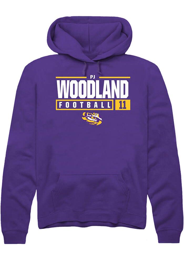 PJ Woodland LSU Tigers Mens PURPLE NIL Stacked Box Hoodie - 2476077360