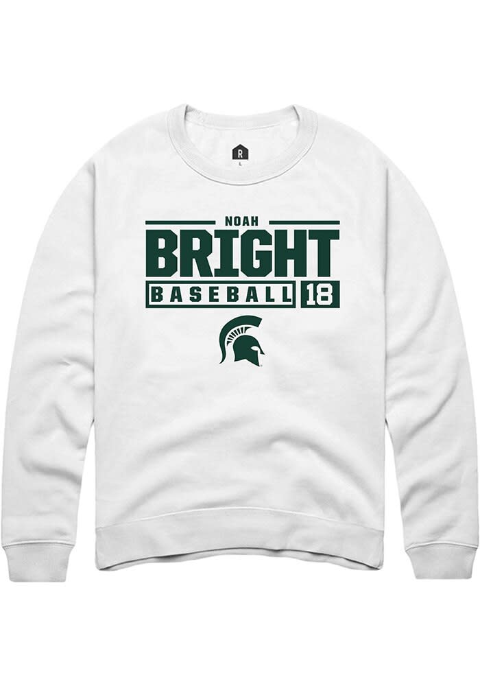 Noah Bright Michigan State Spartans Mens White NIL Stacked Box Crew ...