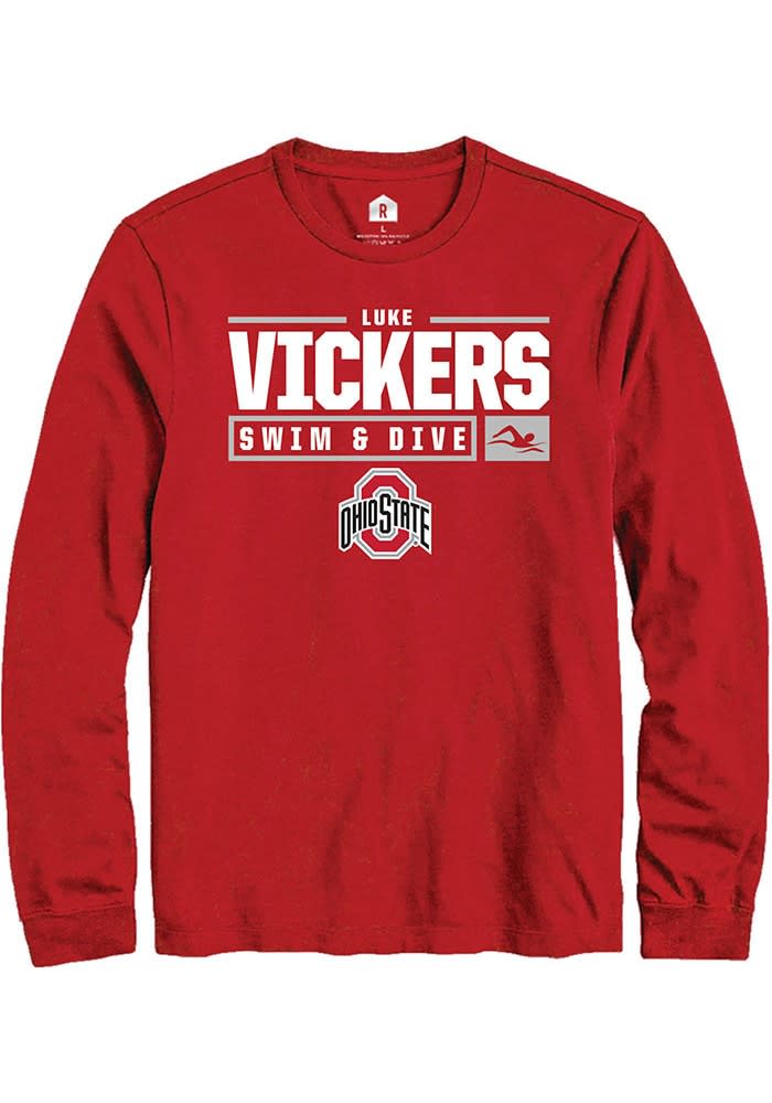 Luke Vickers Mens Red Ohio State Buckeyes NIL Stacked Box Long Sleeve T ...