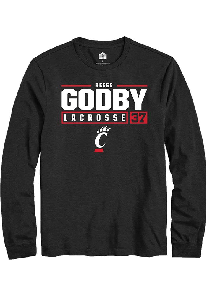Reese Godby Mens BLACK Cincinnati Bearcats NIL Stacked Box Long Sleeve ...