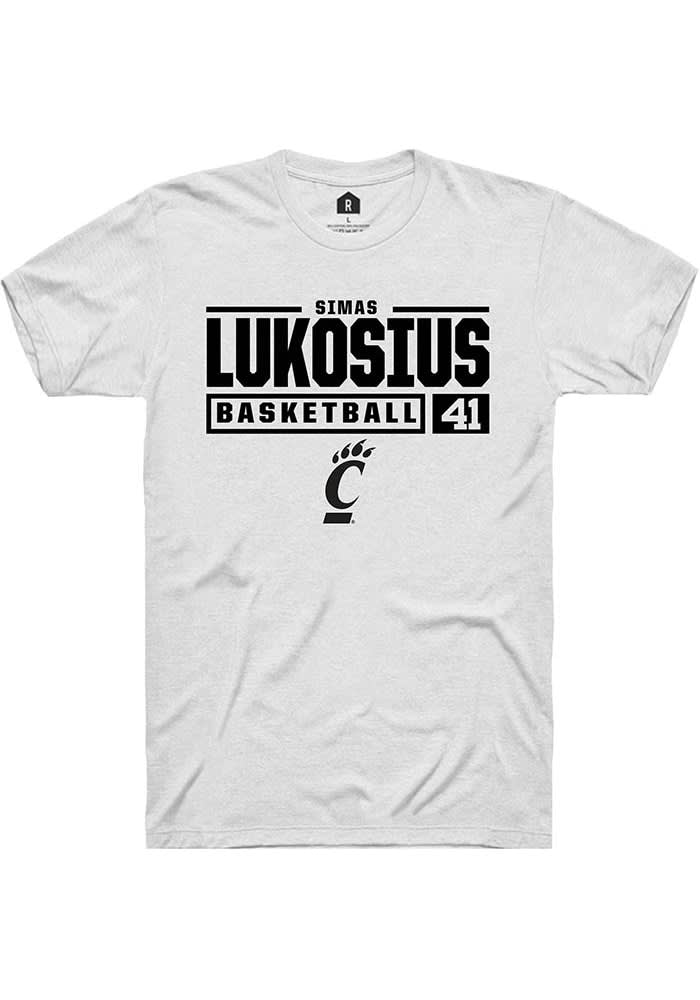 Simas Lukosius White Cincinnati Bearcats NIL Stacked Box Short Sleeve T ...