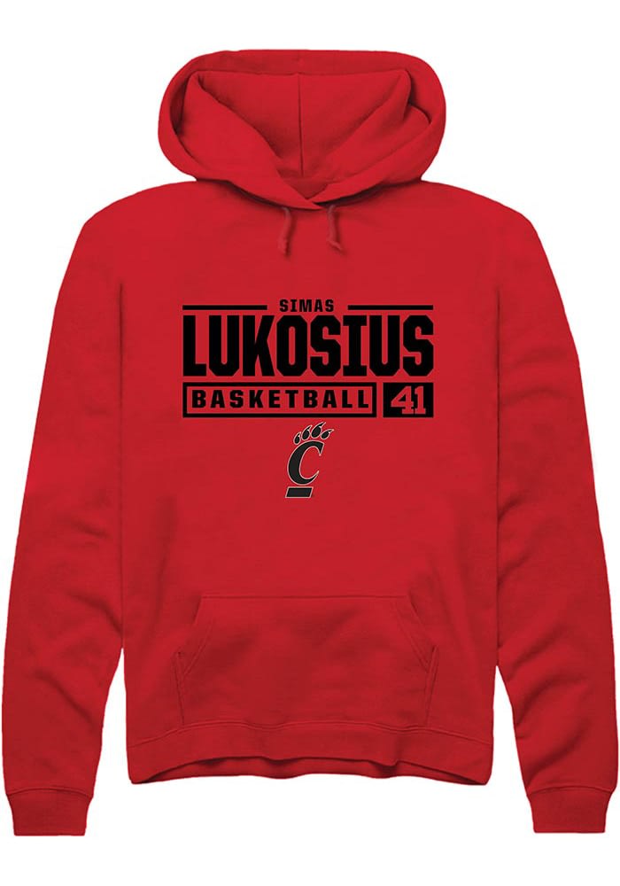 Simas Lukosius Mens Red Cincinnati Bearcats NIL Stacked Box Hoodie ...