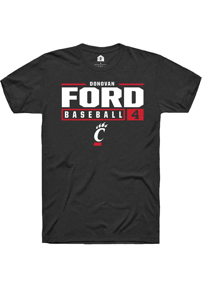 Donovan Ford BLACK Cincinnati Bearcats NIL Stacked Box Short Sleeve T ...