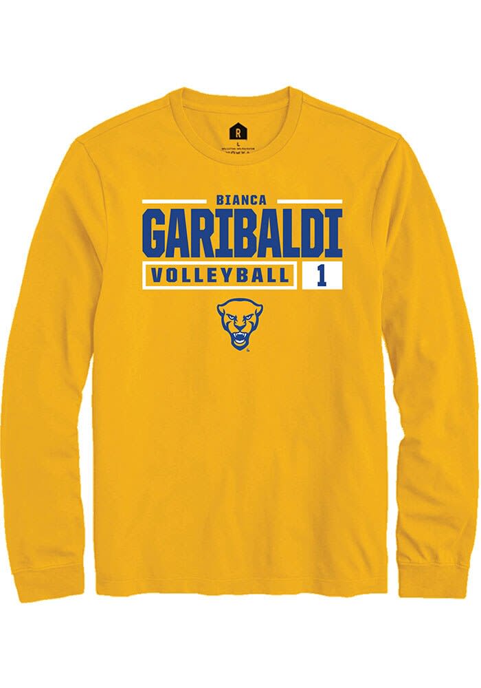 Bianca Garibaldi Mens GOLD Pitt Panthers NIL Stacked Box Long Sleeve T ...