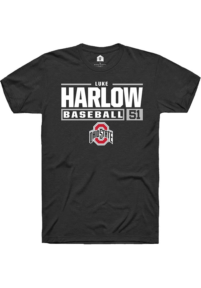 Luke Harlow BLACK Ohio State Buckeyes NIL Stacked Box Short Sleeve T ...