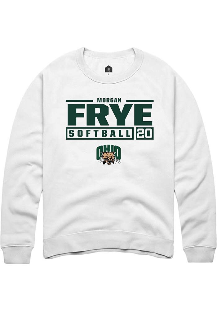 Morgan Frye Ohio Bobcats Mens White NIL Stacked Box Crew Sweatshirt ...