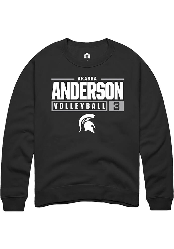 Akasha Anderson Michigan State Spartans Mens BLACK NIL Stacked Box Crew ...