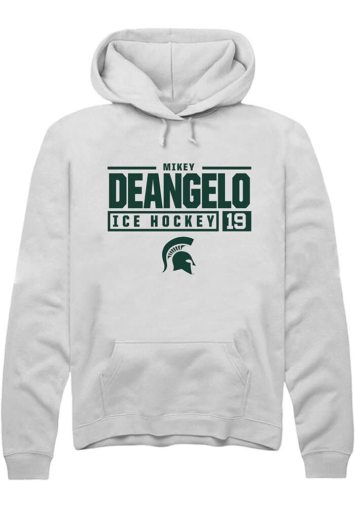 Mikey DeAngelo Mens White Michigan State Spartans NIL Stacked Box Hoodie - 2476107489