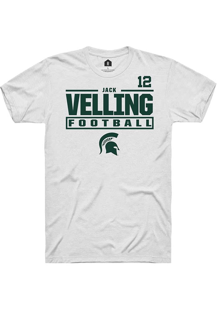 Jack Velling White Michigan State Spartans NIL Stacked Box Short Sleeve ...