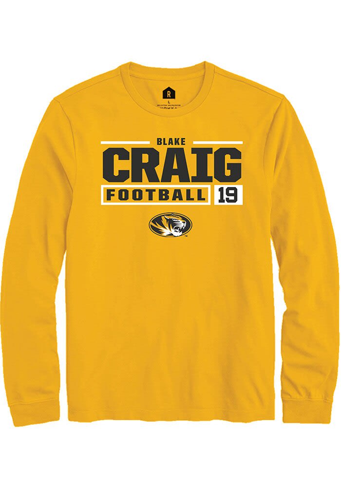 Blake Craig Missouri Tigers Rally GOLD NIL Stacked Box Long Sleeve T ...