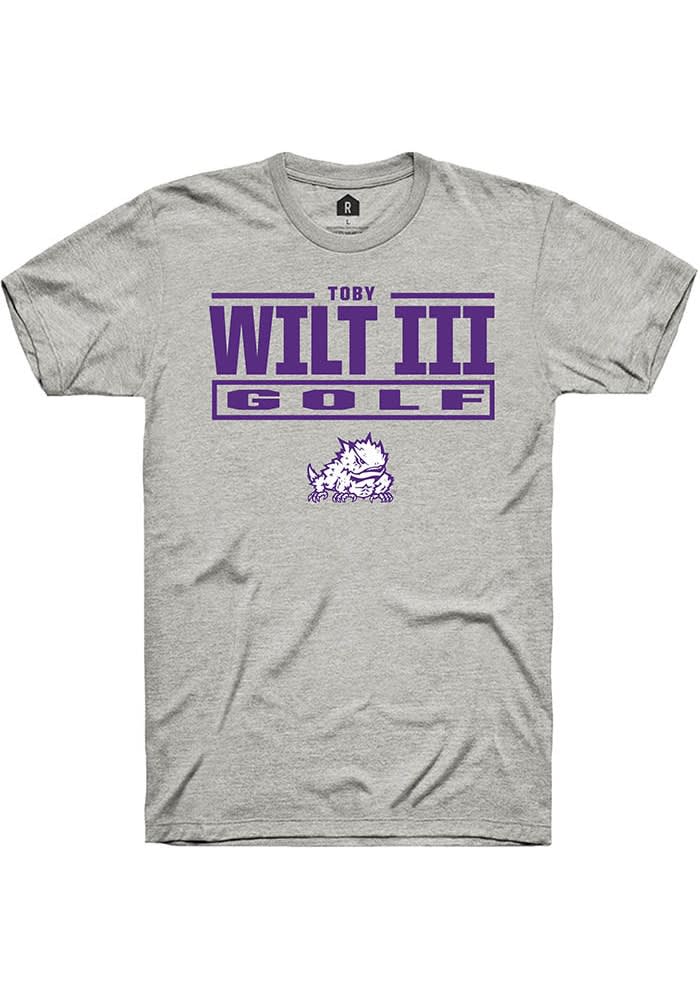 Toby Wilt III TCU Horned Frogs Rally ASH NIL Stacked Box Short Sleeve T Shirt - 2476117792
