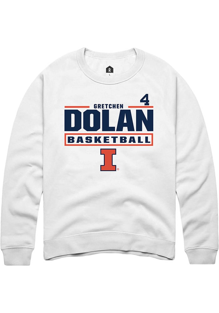 Gretchen Dolan Mens White Illinois Fighting Illini NIL Stacked Box Long ...