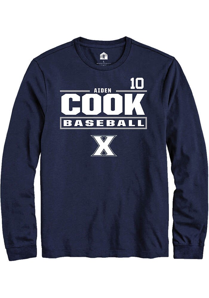 Aiden Cook Xavier Musketeers Rally NAVY NIL Stacked Box Long Sleeve T ...