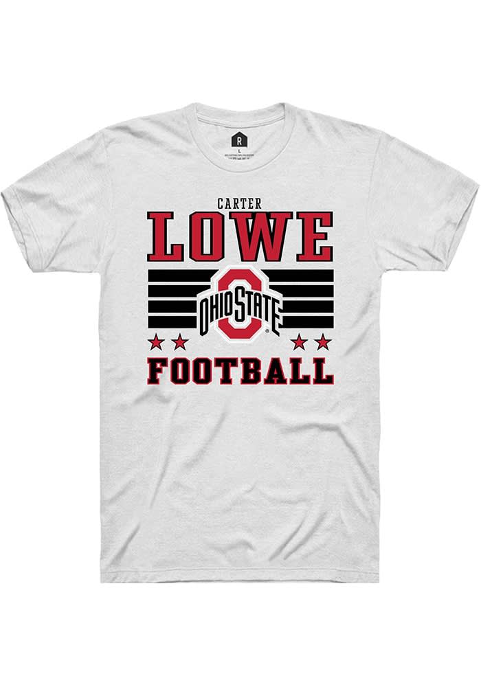 Carter Lowe Ohio State Buckeyes Rally White NIL Striped Short Sleeve T Shirt - 2476130885