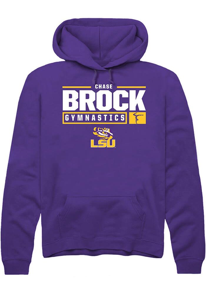 Chase Brock LSU Tigers Mens PURPLE NIL Stacked Box Hoodie - 247619046