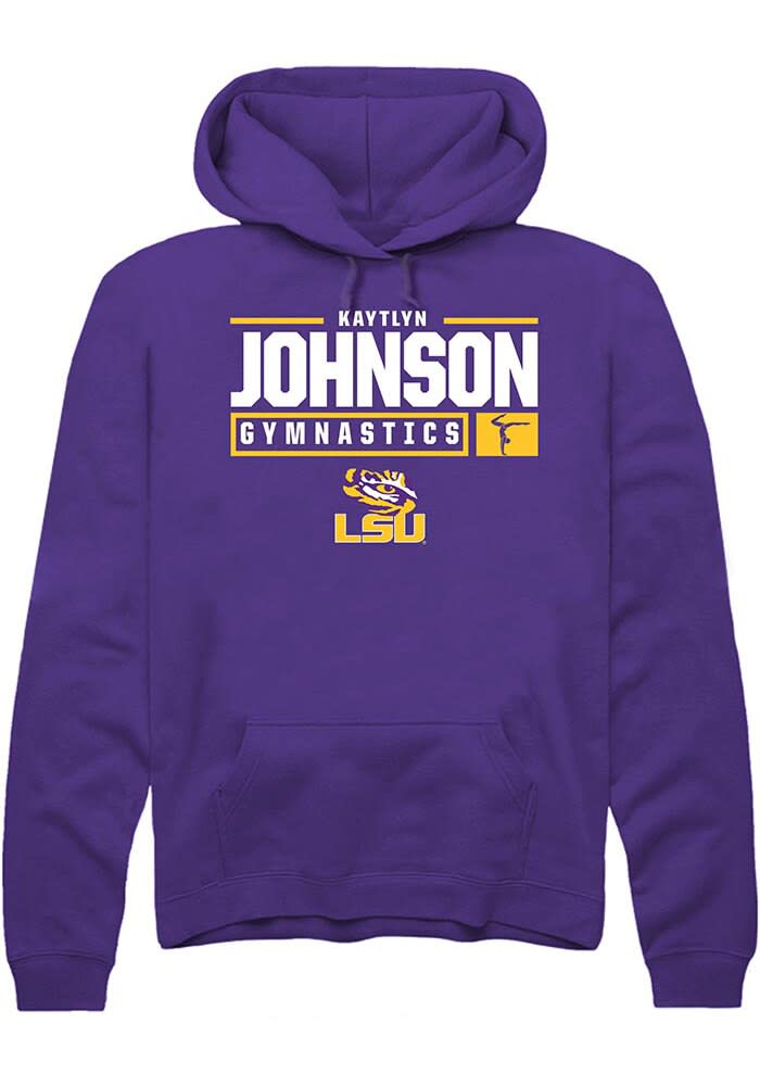 Kaytlyn Johnson LSU Tigers Mens PURPLE NIL Stacked Box Hoodie - 247619246