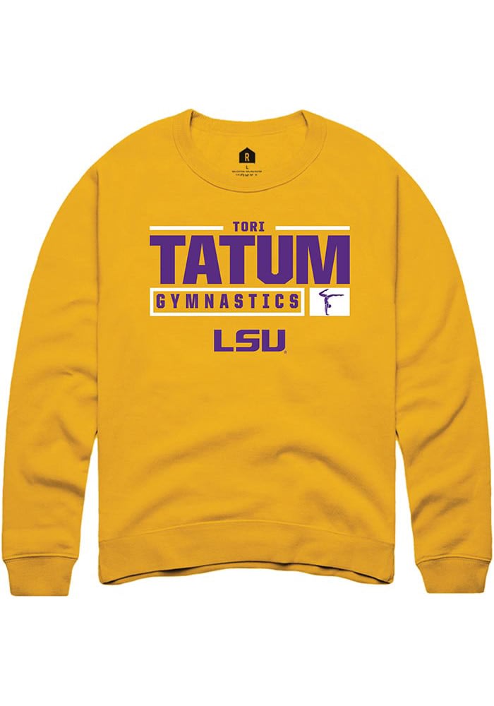 Tori Tatum LSU Tigers Mens GOLD NIL Stacked Box Crew Sweatshirt - 247619481