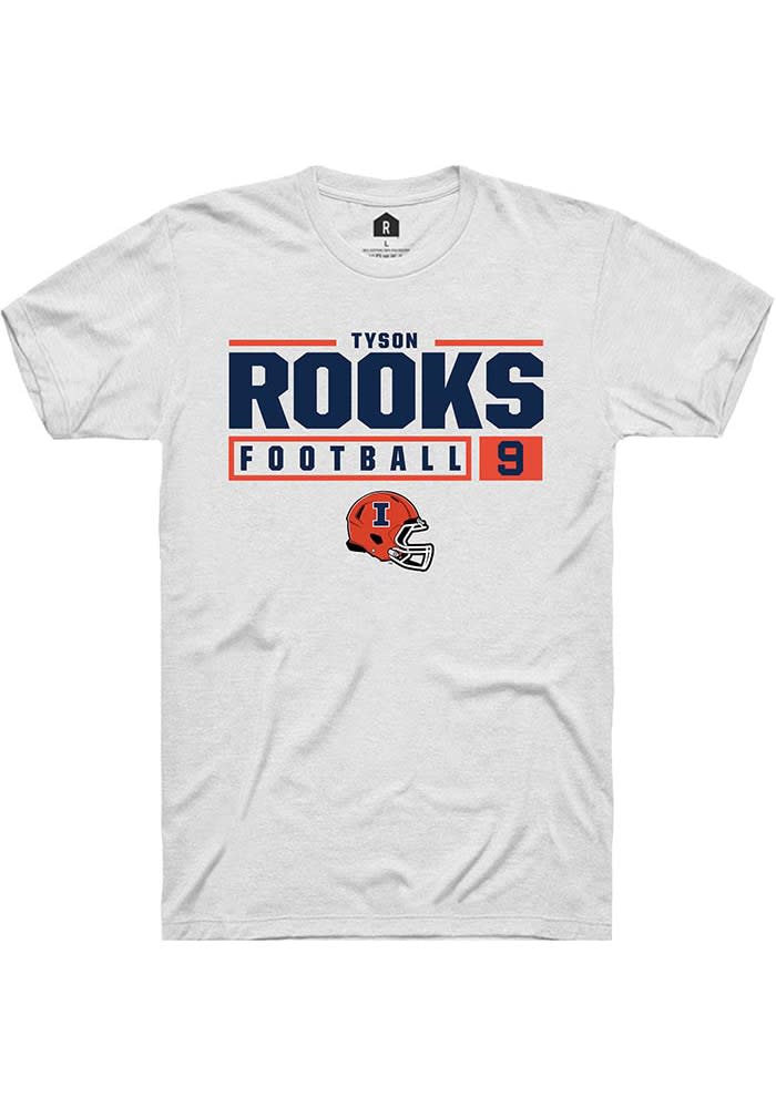 Tyson Rooks WHITE Illinois Fighting Illini NIL Stacked Box Short Sleeve ...