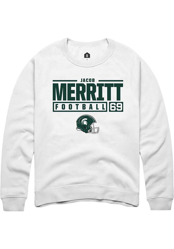 Jake Merritt Michigan State Spartans Mens WHITE NIL Stacked Box Crew ...