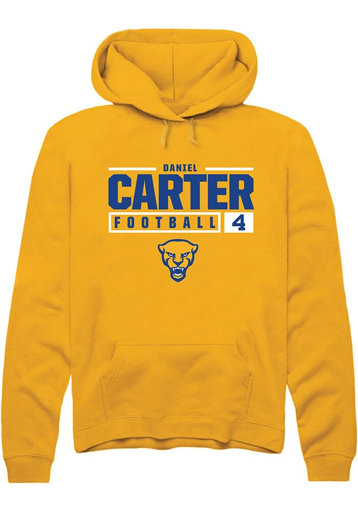 Daniel Carter Pitt Panthers Mens NIL Stacked Box Hoodie - GOLD