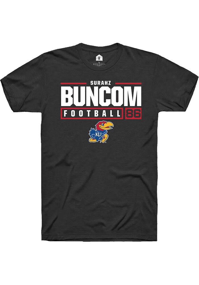 Surahz Buncom Kansas Jayhawks Rally BLACK NIL Stacked Box Short Sleeve ...