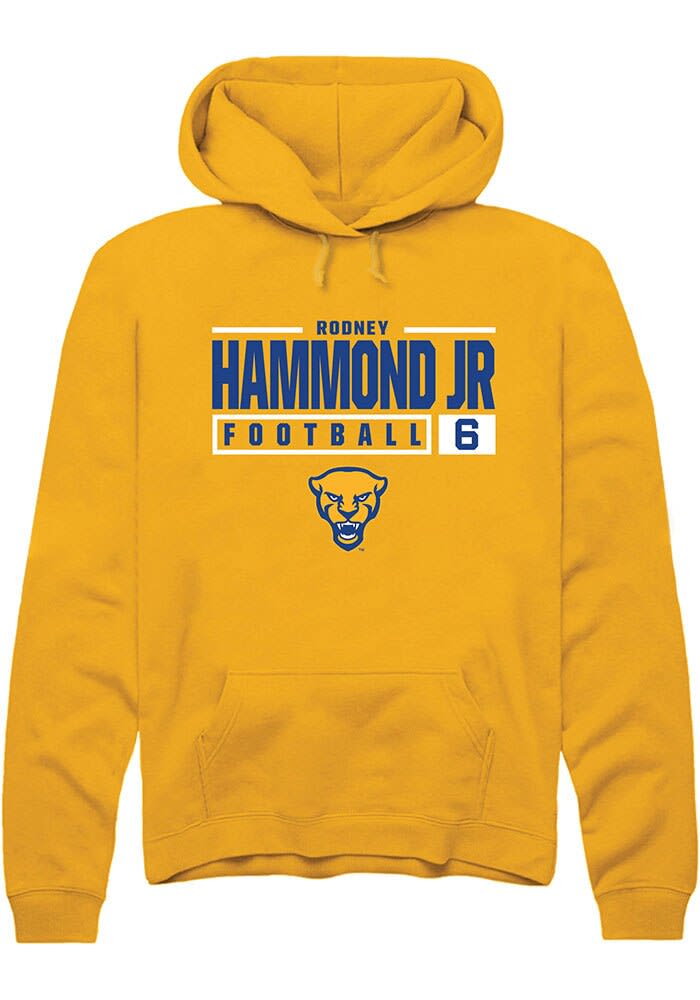 Rodney Hammond Jr. Pitt Panthers Mens NIL Stacked Box Hoodie - GOLD