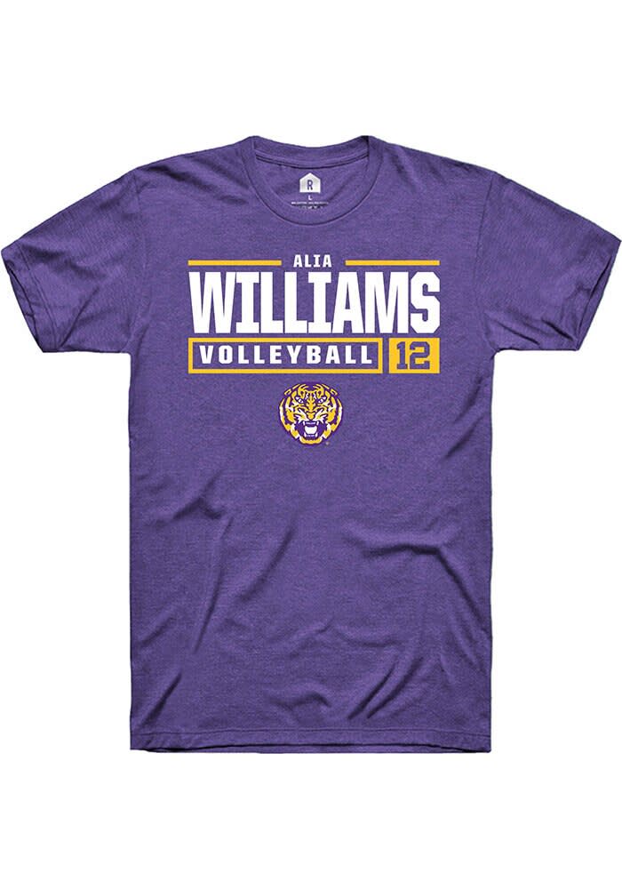 Alia Williams LSU Tigers Rally PURPLE NIL Stacked Box Short Sleeve T ...