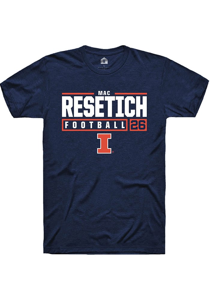 Mac Resetich NAVY Illinois Fighting Illini NIL Stacked Box Short Sleeve ...