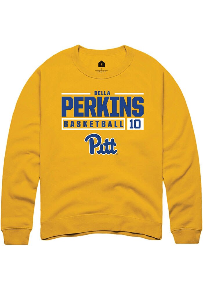Bella Perkins Mens GOLD Pitt Panthers NIL Stacked Box Long Sleeve Crew ...