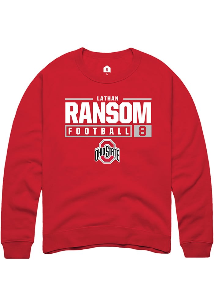 Lathan Ransom Mens Red Ohio State Buckeyes NIL Stacked Box Long Sleeve ...